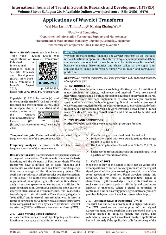 Applications of Wavelet Transform | PDF | Web Development | Internet