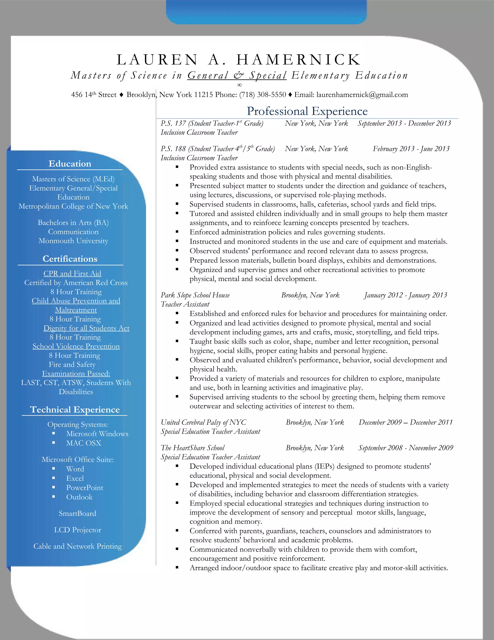 Lauren Hamernick RESUME 2014 (2) | PDF