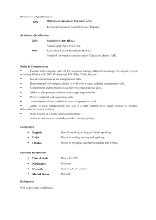 CV-Riaz Arshad | DOC | Civil Engineering Industry | Industries