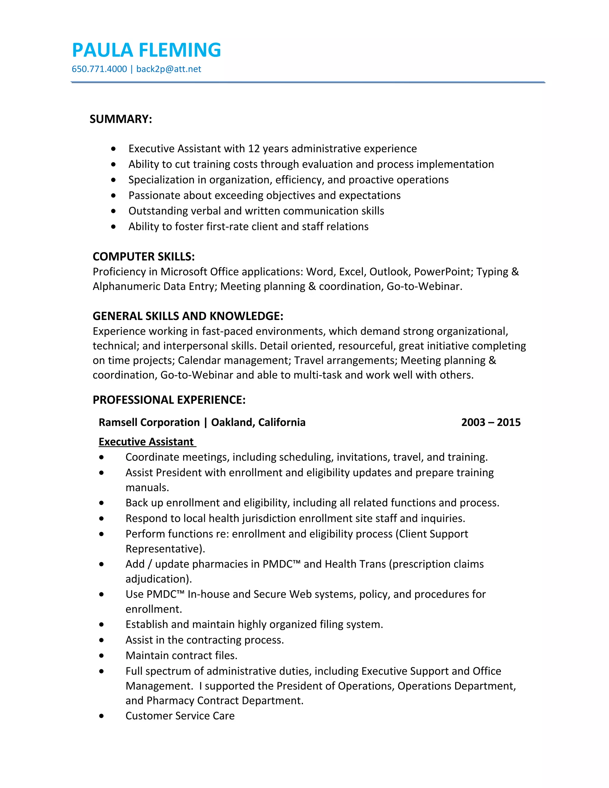 Paula Fleming - Resume 11-12-15 | DOC | Business Administration | Business