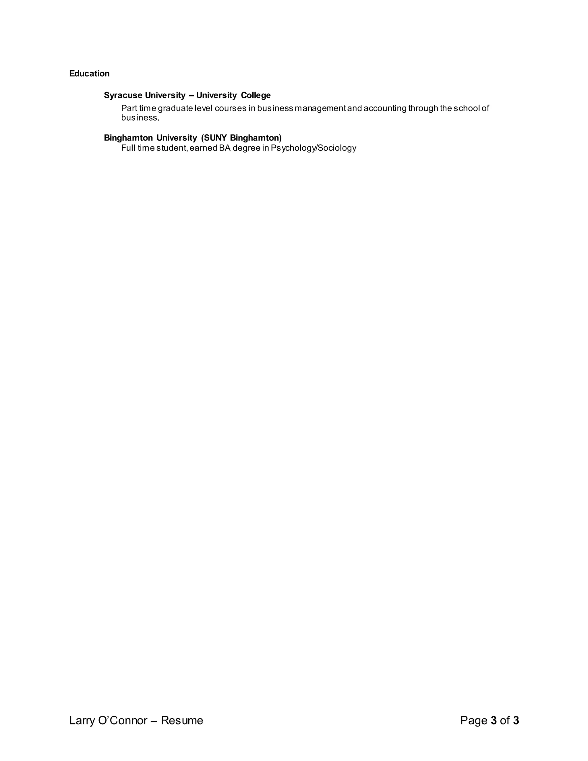 Larry OConnor Resume - Management | DOCX