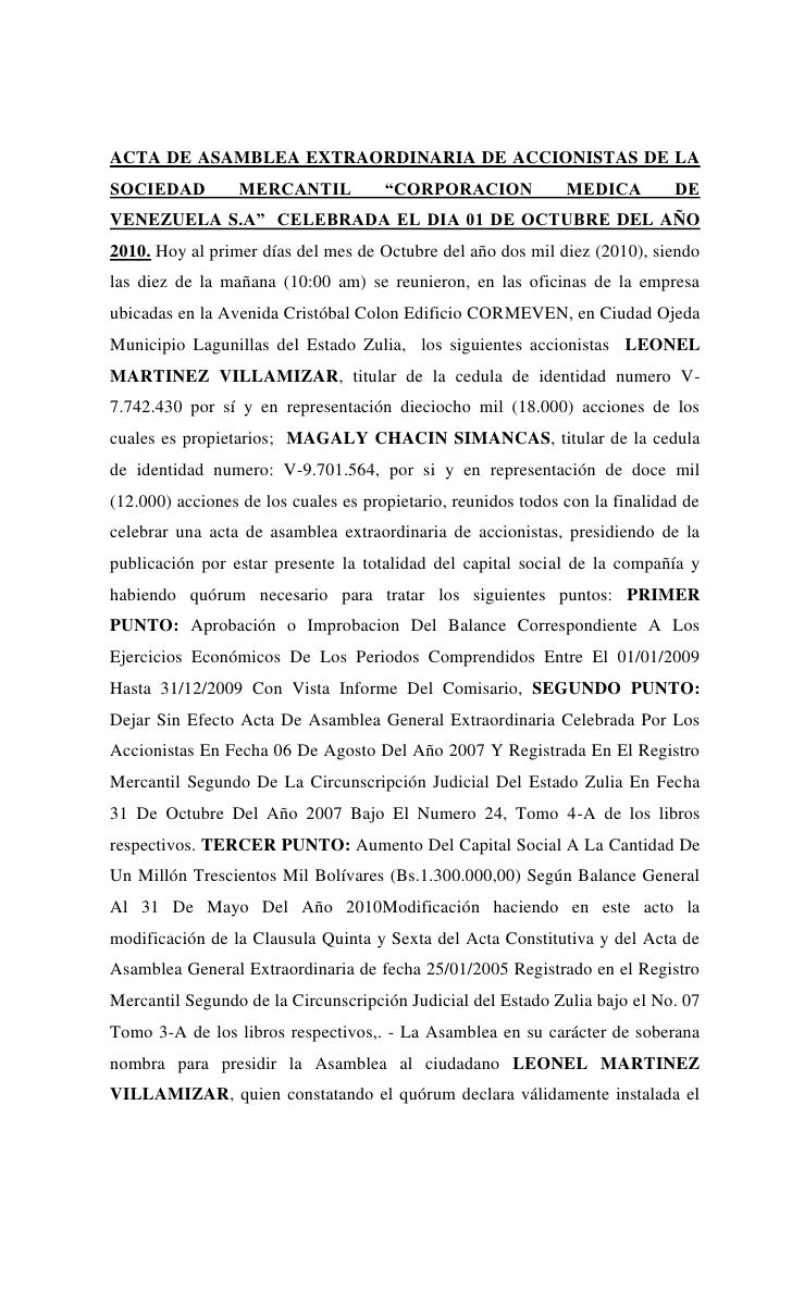 Ejemplo De Acta De Asamblea