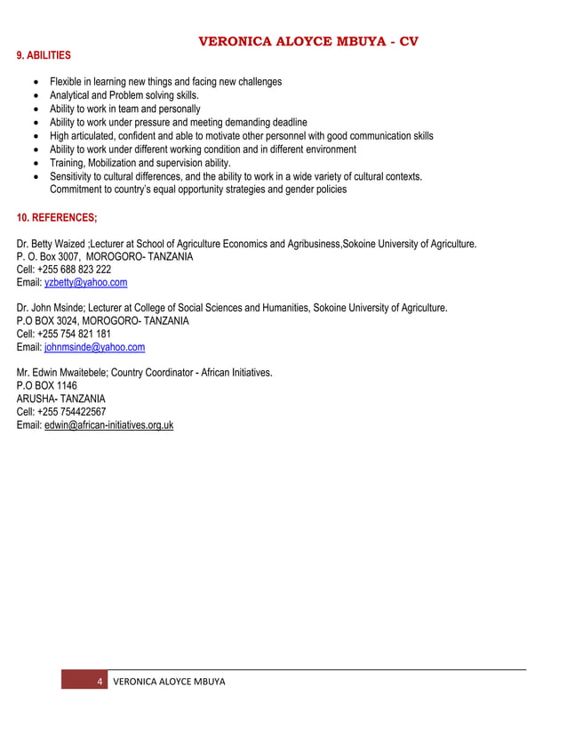 VERONICA ALOYCE MBUYA - CV | PDF