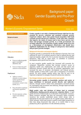 Gender Equality and Pro-Poor Growth - Women’s Economic Empowerment | PDF