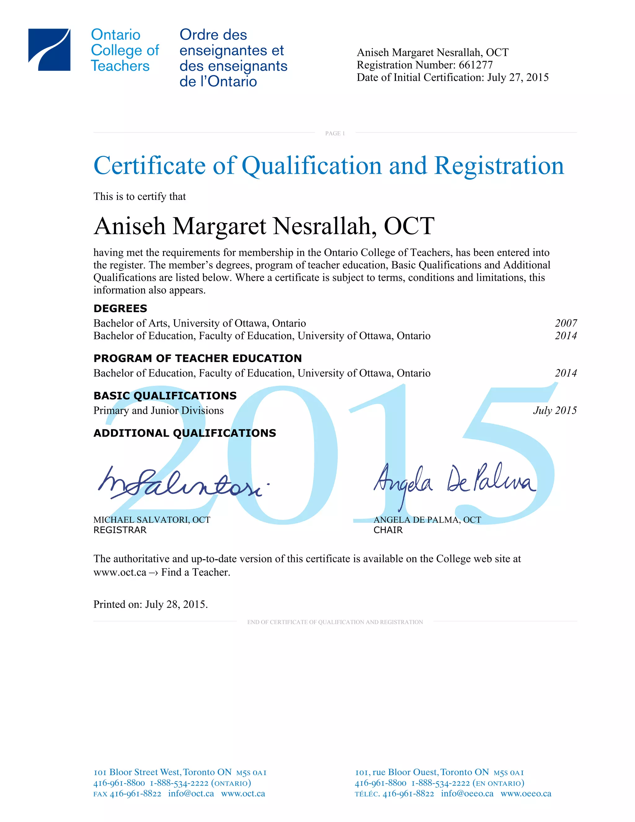 OCT Certificate | PDF