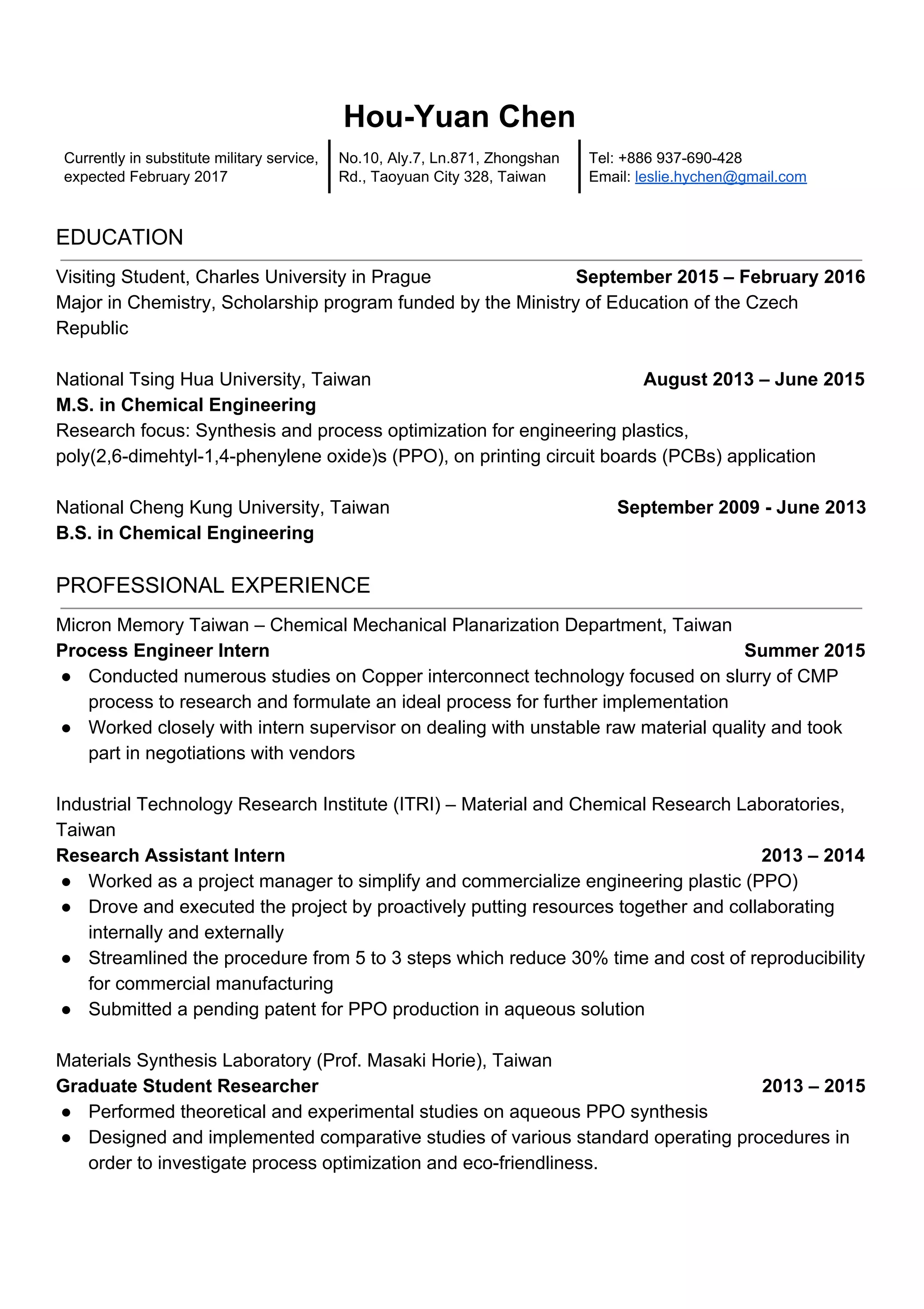 Hou-Yuan-Chen-RESUME | PDF