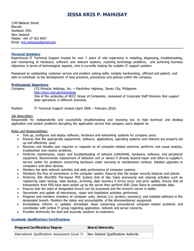 Jessa Kris Mahusay CV | PDF