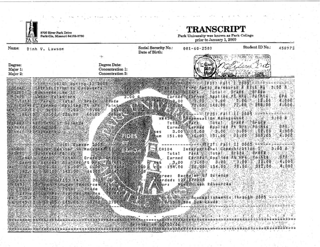 Transcript - Park University BS Degree | PPT