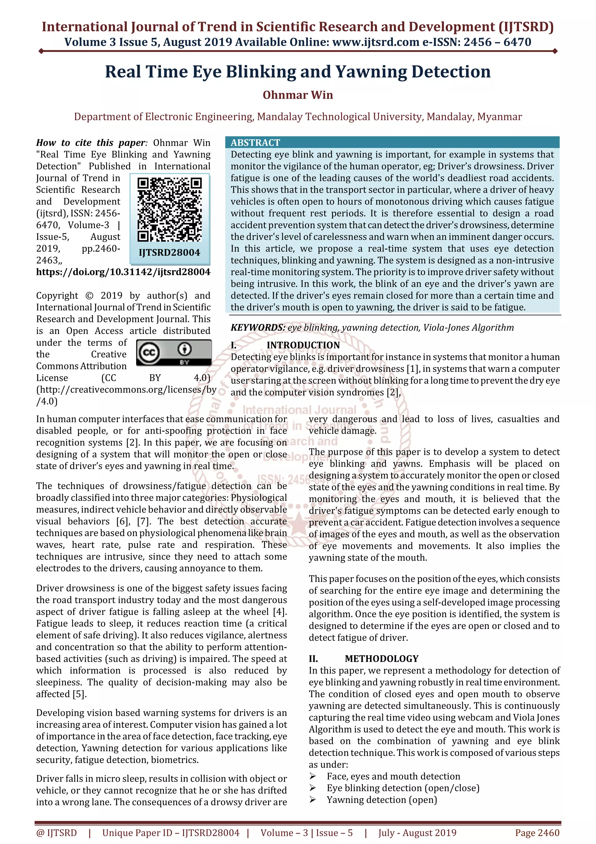 Real Time Eye Blinking and Yawning Detection | PDF