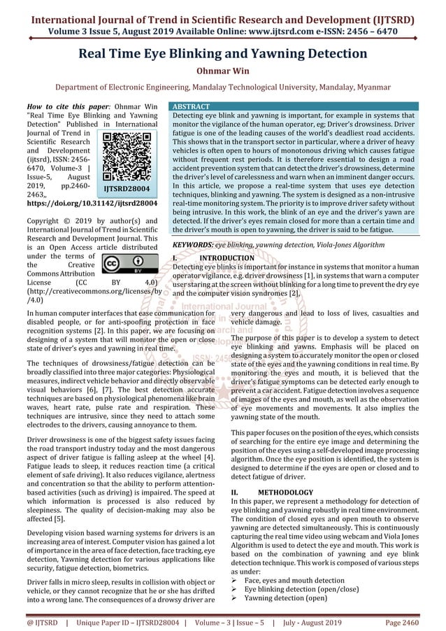 Real Time Eye Blinking And Yawning Detection Pdf