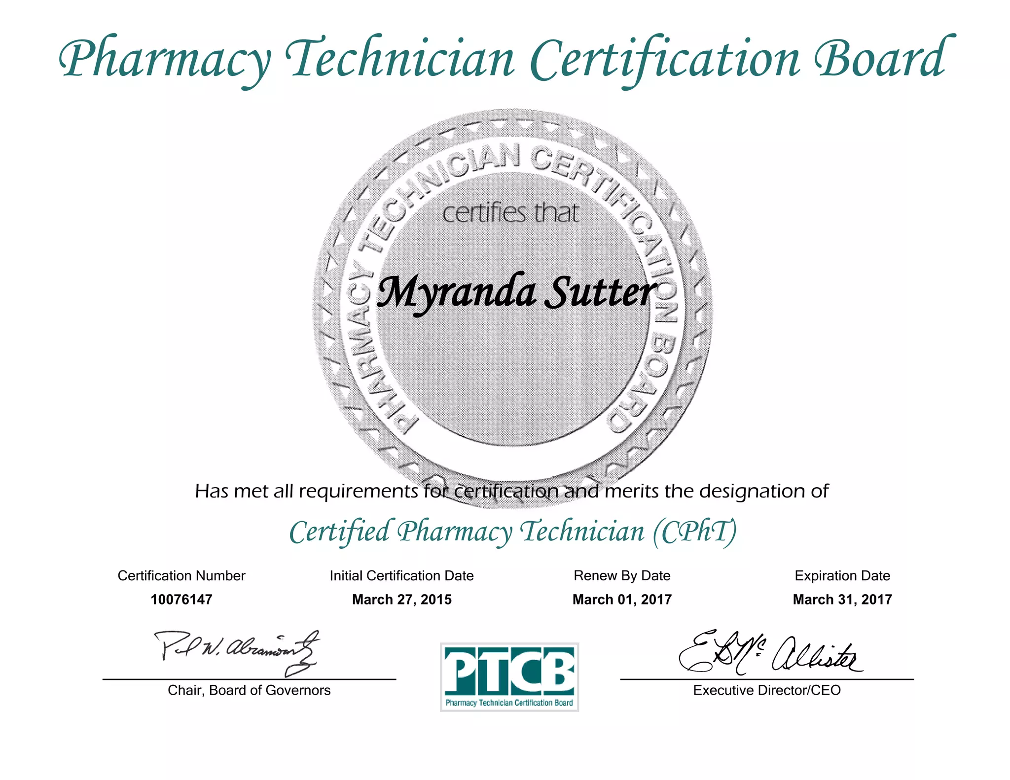PTCB certificate | PDF