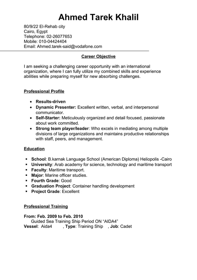 Ahmed Tarek's CV | DOC | Business | Business and Finance