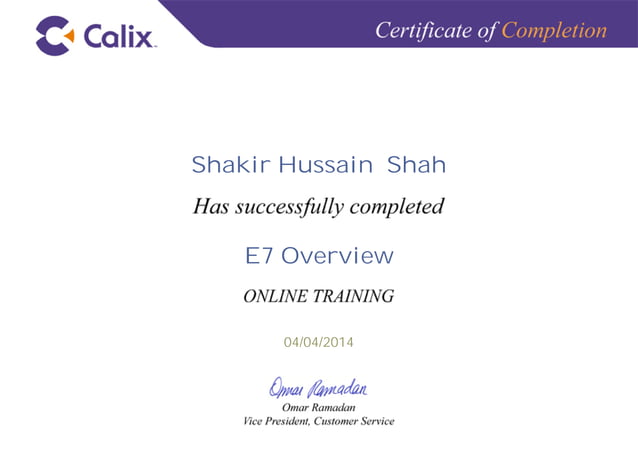 My E7 Overview Training Certificate | PDF