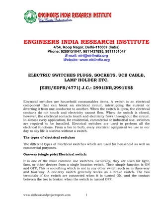 Detailed Project Report on ELECTRIC SWITCHES PLUGS, SOCKETS, UCB CABLE ...