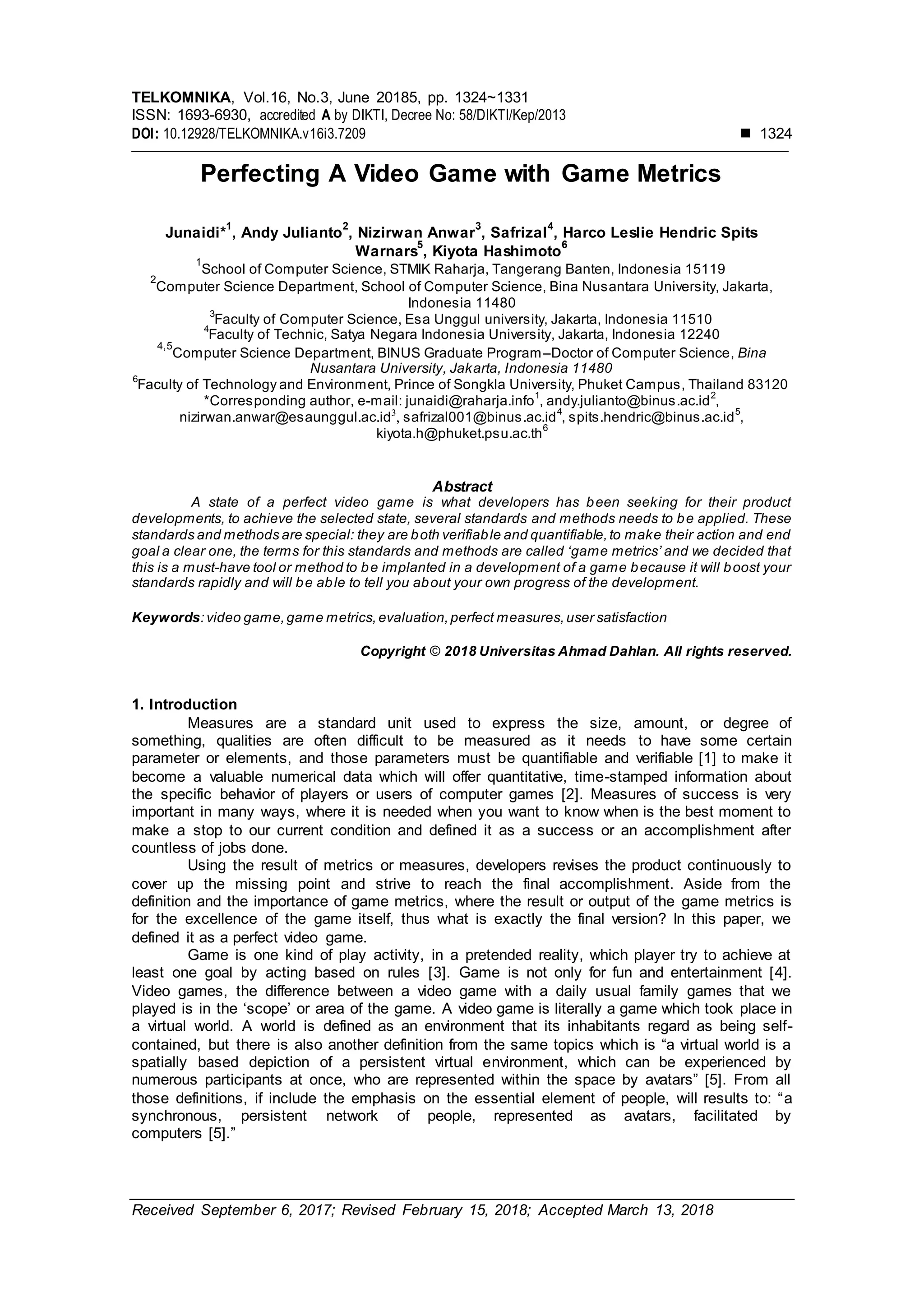 Perfecting A Video Game with Game Metrics | PDF