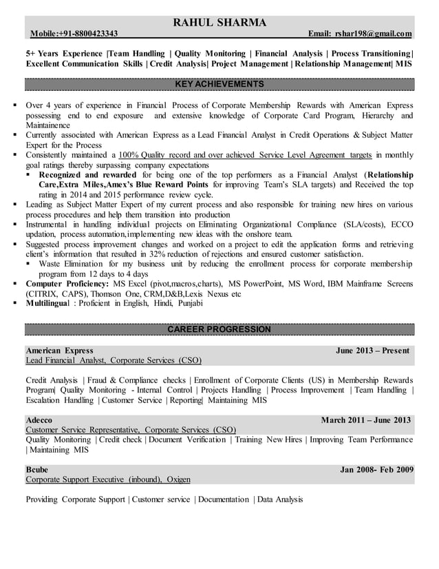 CV - Rahul Sharma | DOCX | Credit Cards | Personal Debt