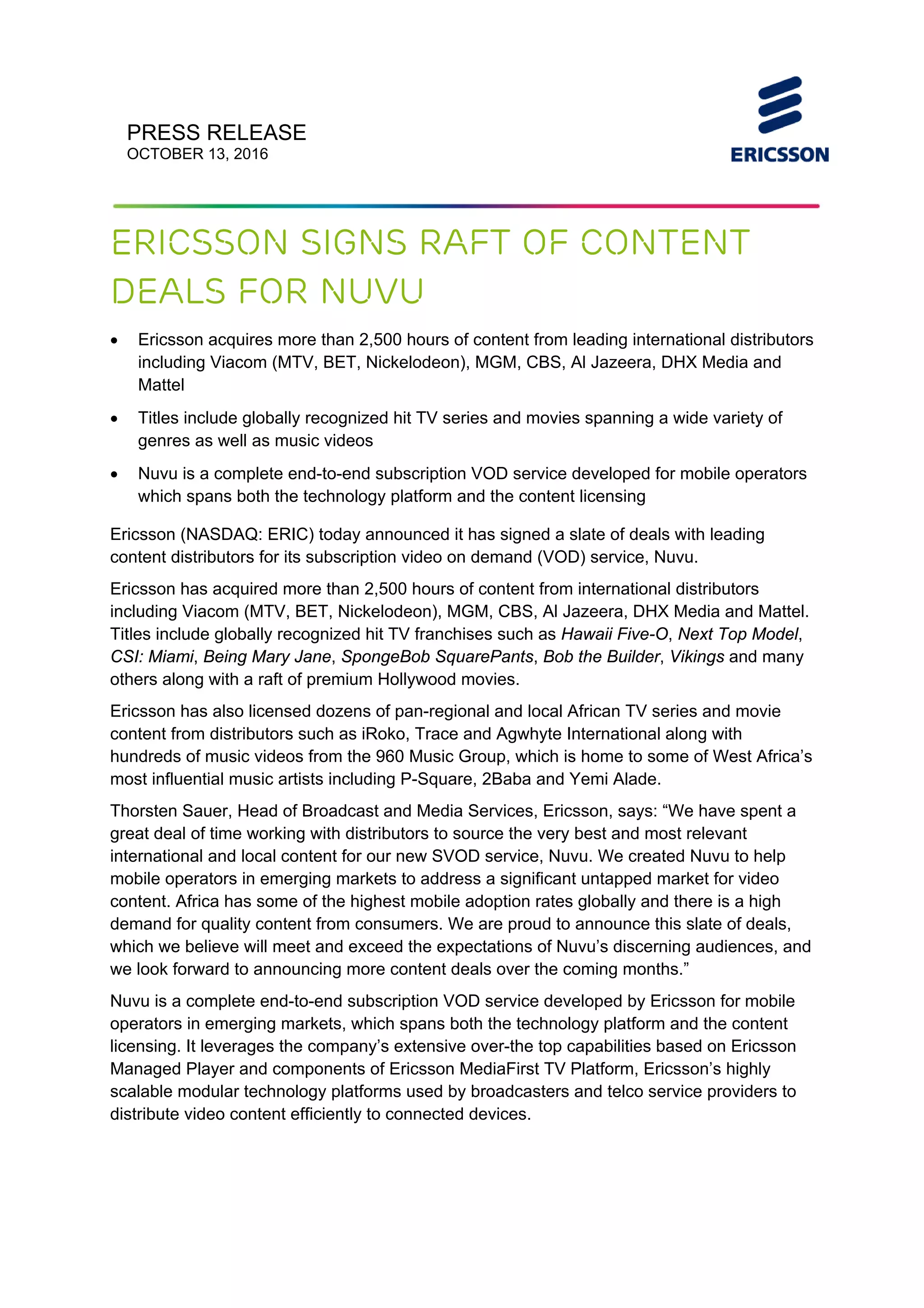 Ericsson Press Release | PDF