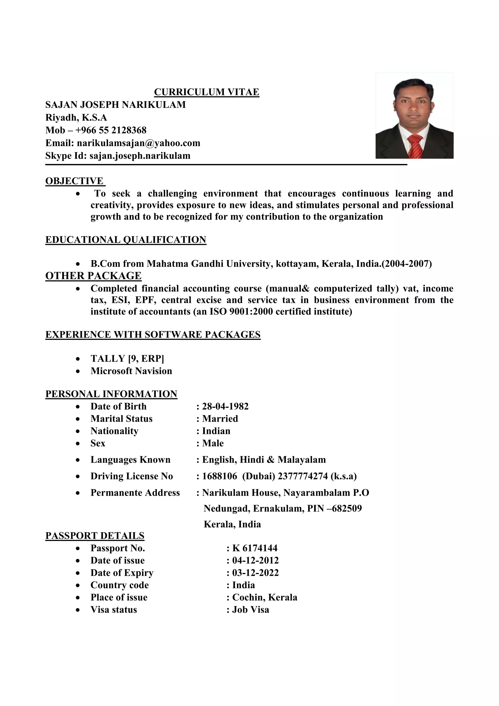 sajan -resume 5 | PDF | Business Accounting & Finance | Business
