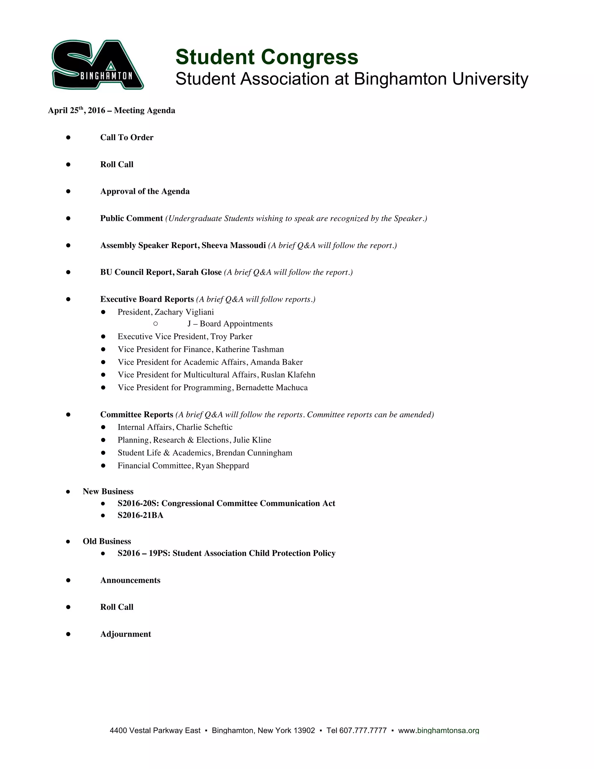 Congress Agenda 4.25.16