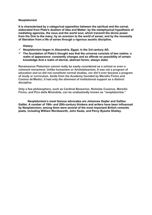 47885749 neo-platonism-handout | PDF