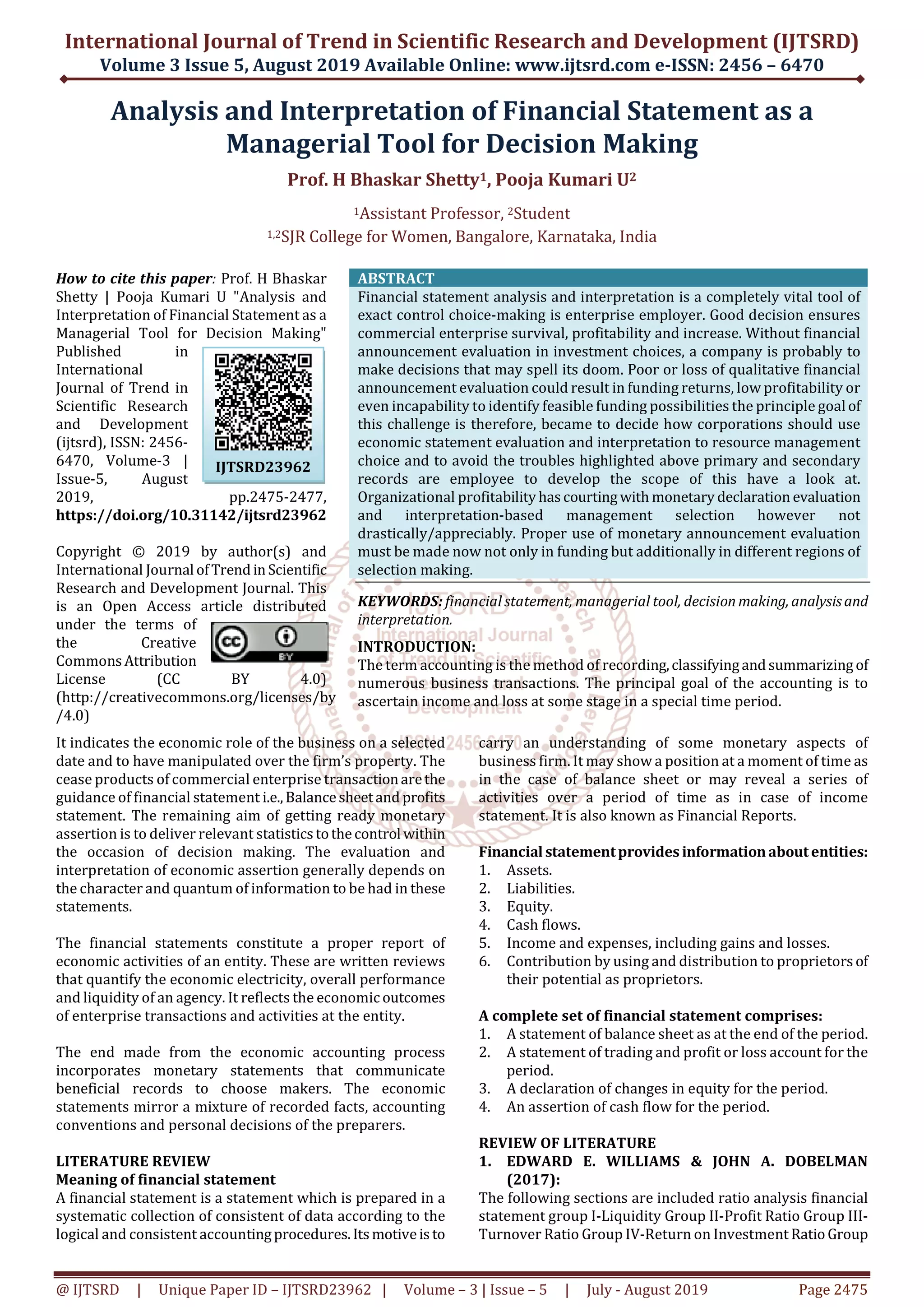 Analysis and Interpretation of Financial Statement as a Managerial Tool ...