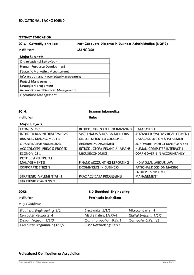 Siyanda Nkamisa CV | DOC