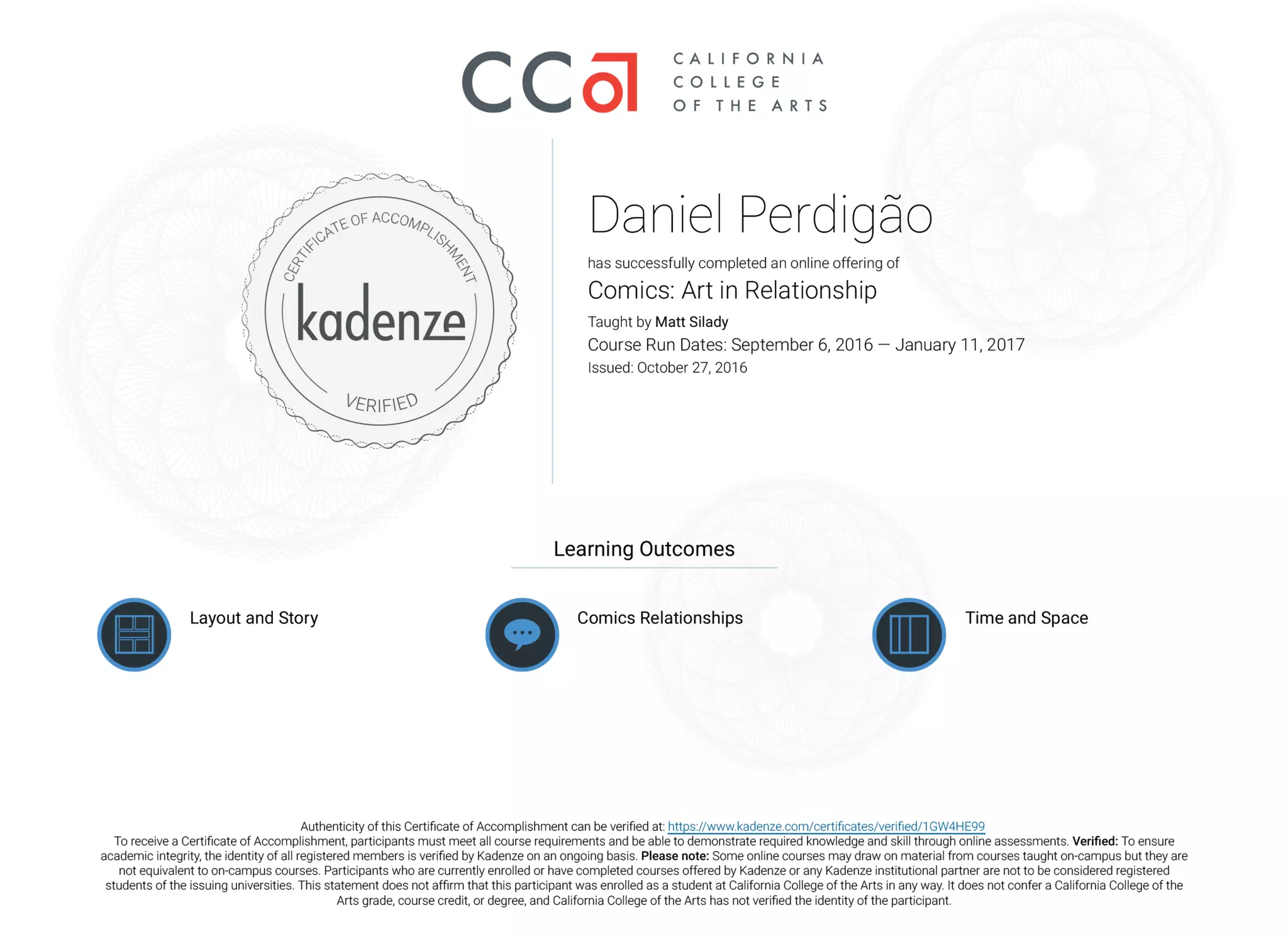 Certificate COMICS CCA California College of the Arts | PDF