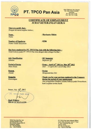 06. Pengalaman Kerja TPCO | PDF