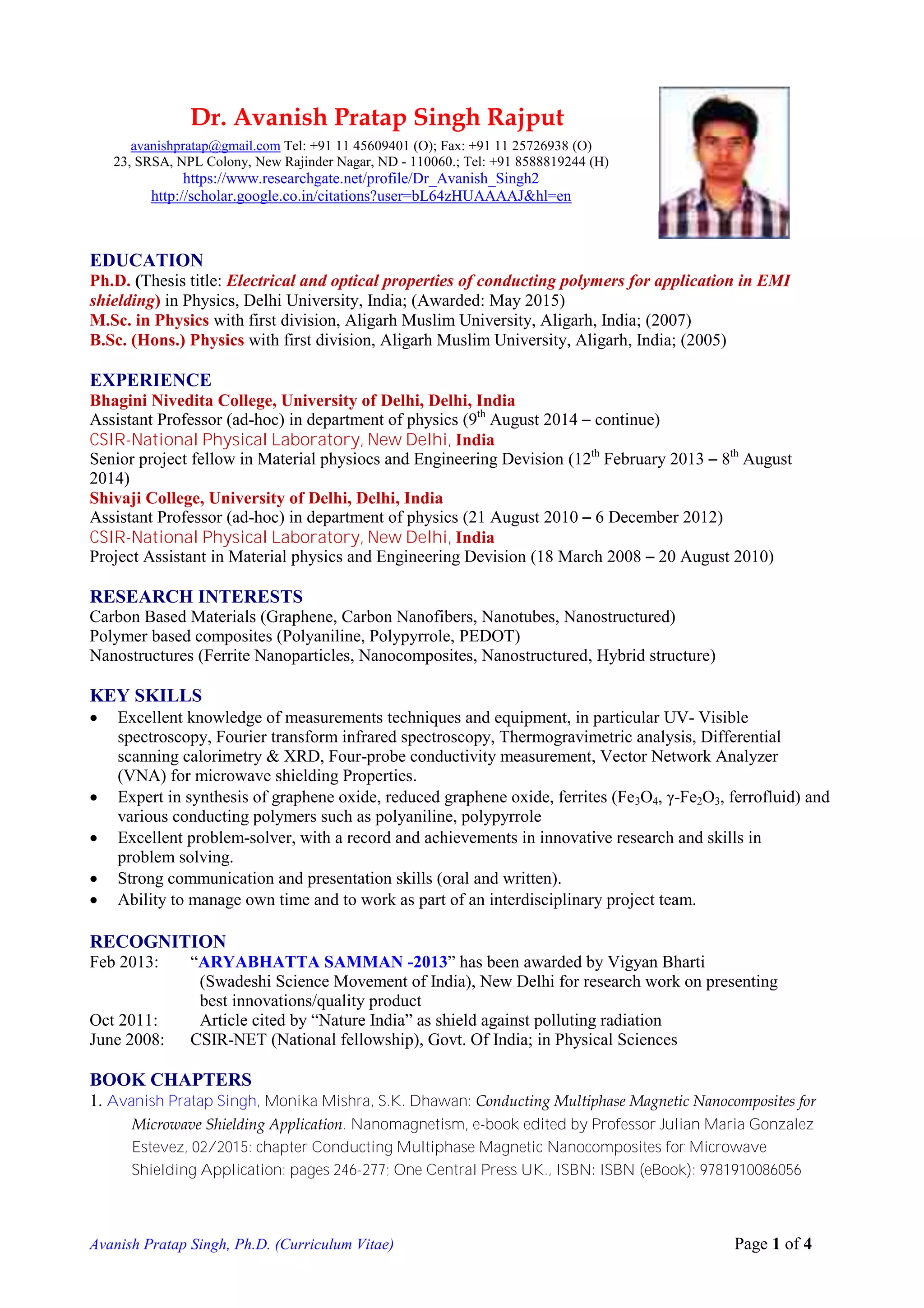 Resume-Dr. Avanish Pratap Singh Rajput | PDF