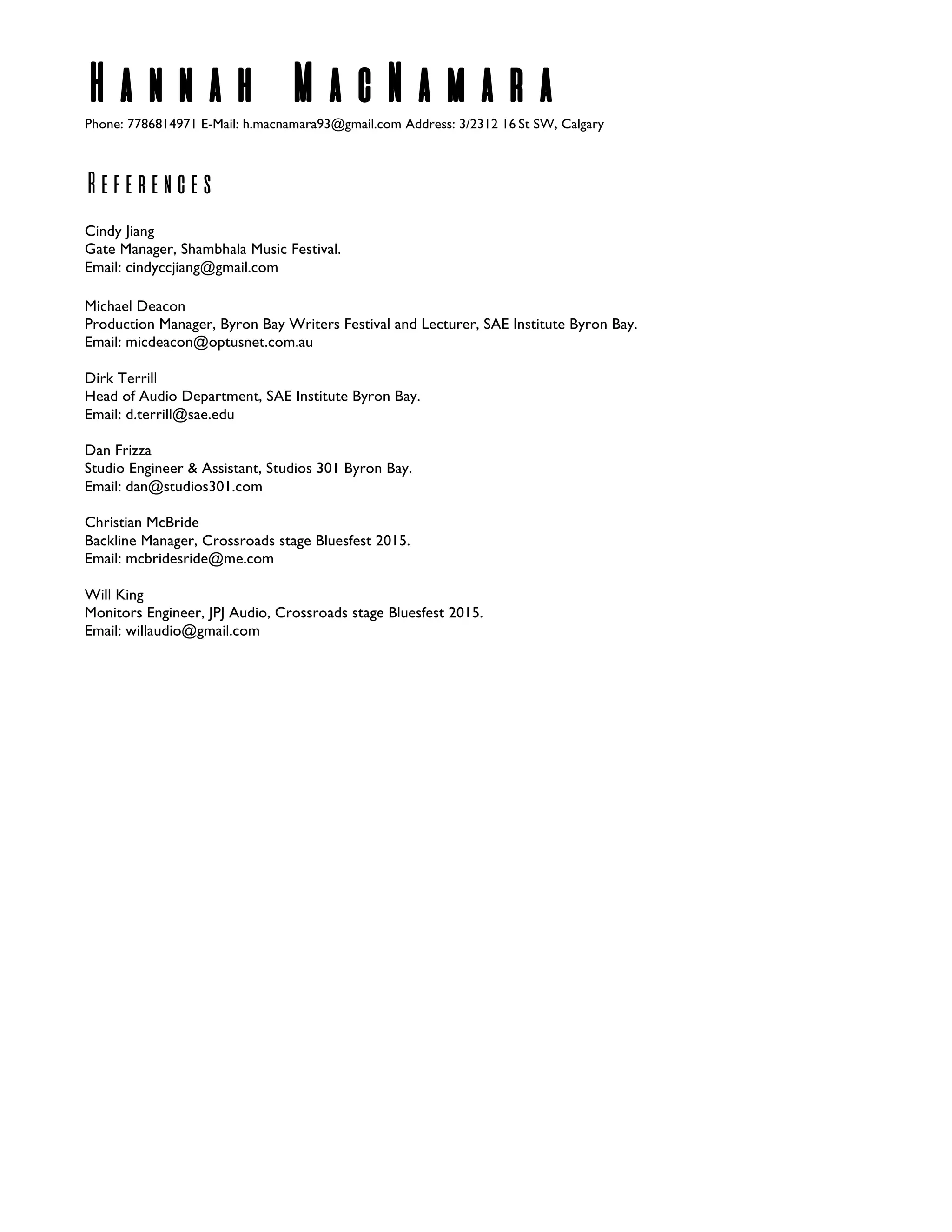 Hannah Mac Resumé Music Industry | PDF