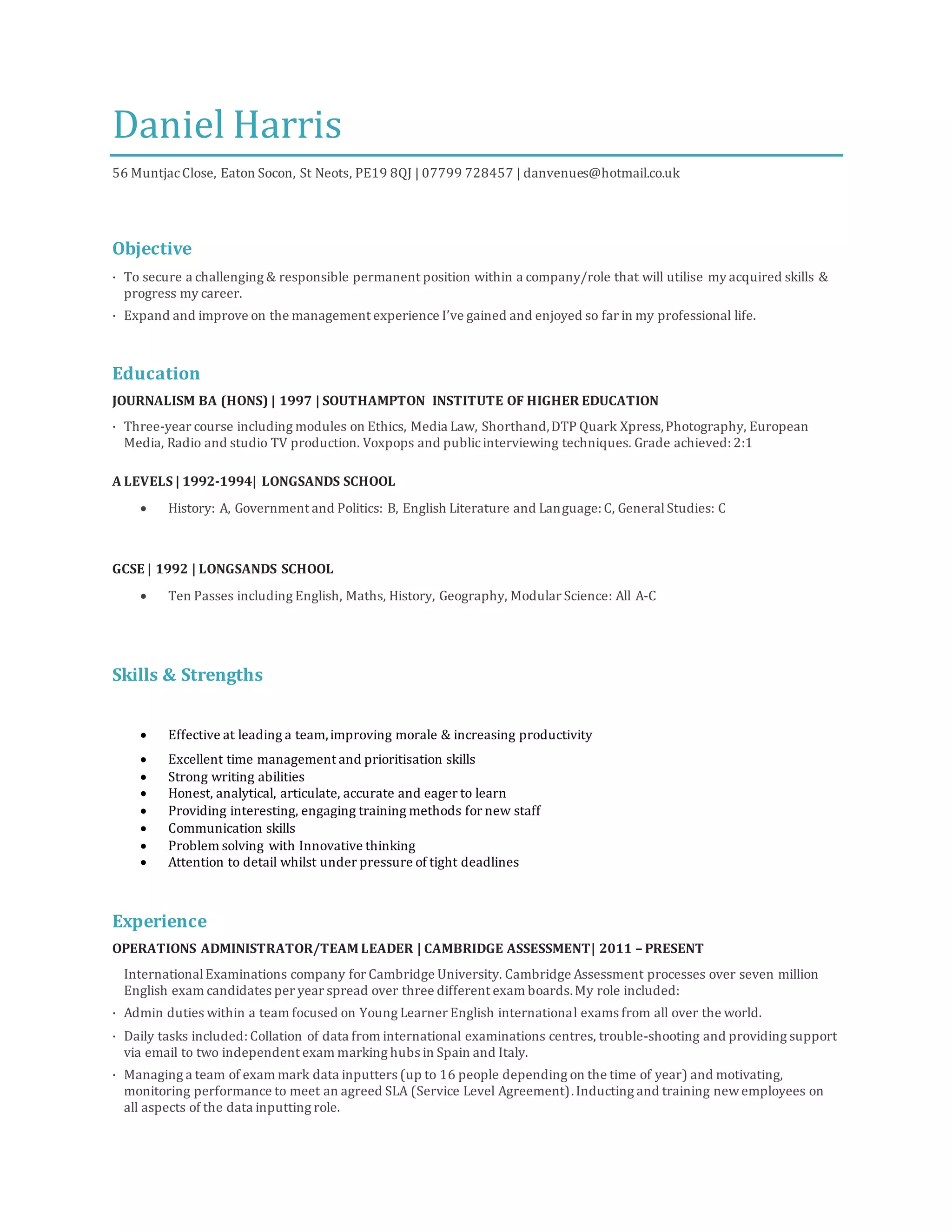 Daniel Harris CV | PDF