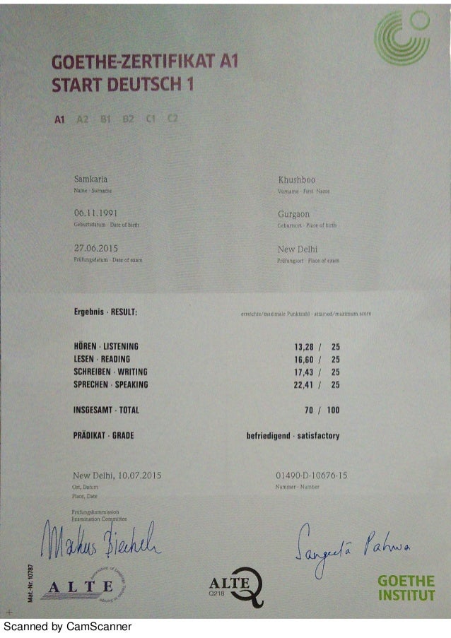 German A1 Certificate German A1 Certificate