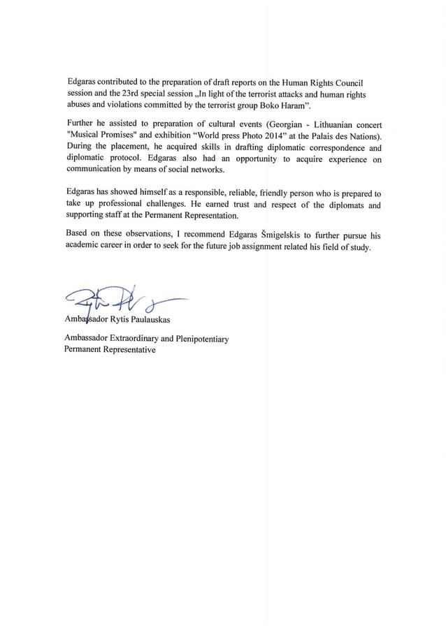 Reference letter (Permanent Mission of Lithuania) | PDF