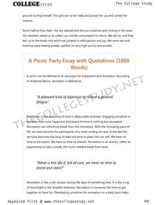 47 a picnic party (short and long essays) the college study | PDF