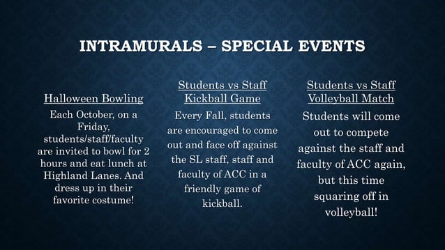 Intramural Sports & Recreation @ ACCREVISED | PPT | Free download