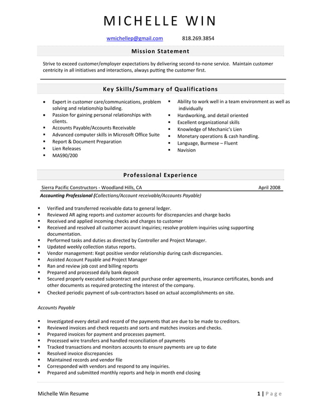 Michelle Win Resume | PDF