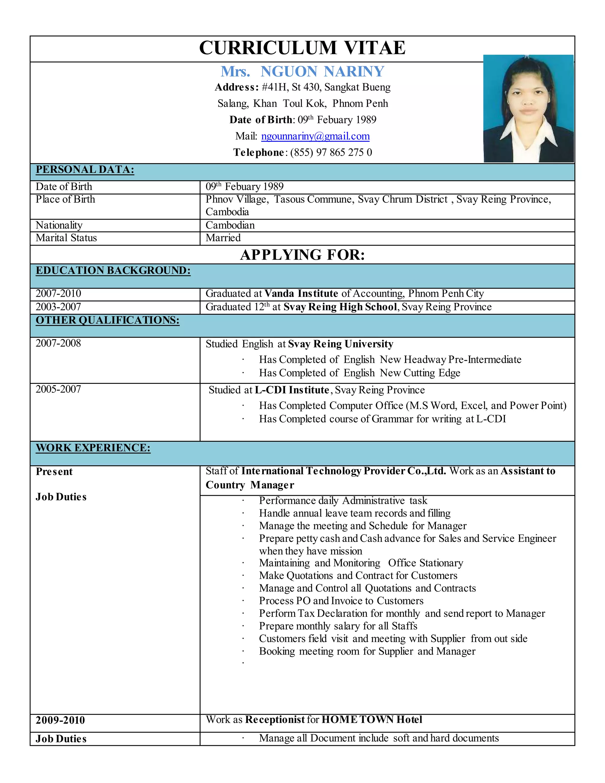 CURRICULUM VITAE Nariny new | PDF