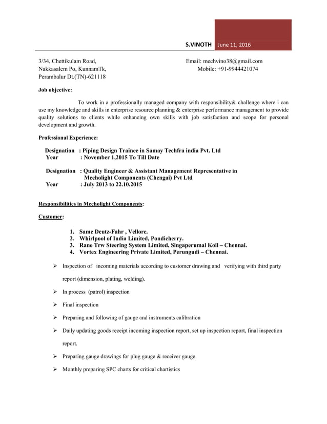 Vinoth Resume | PDF | Science