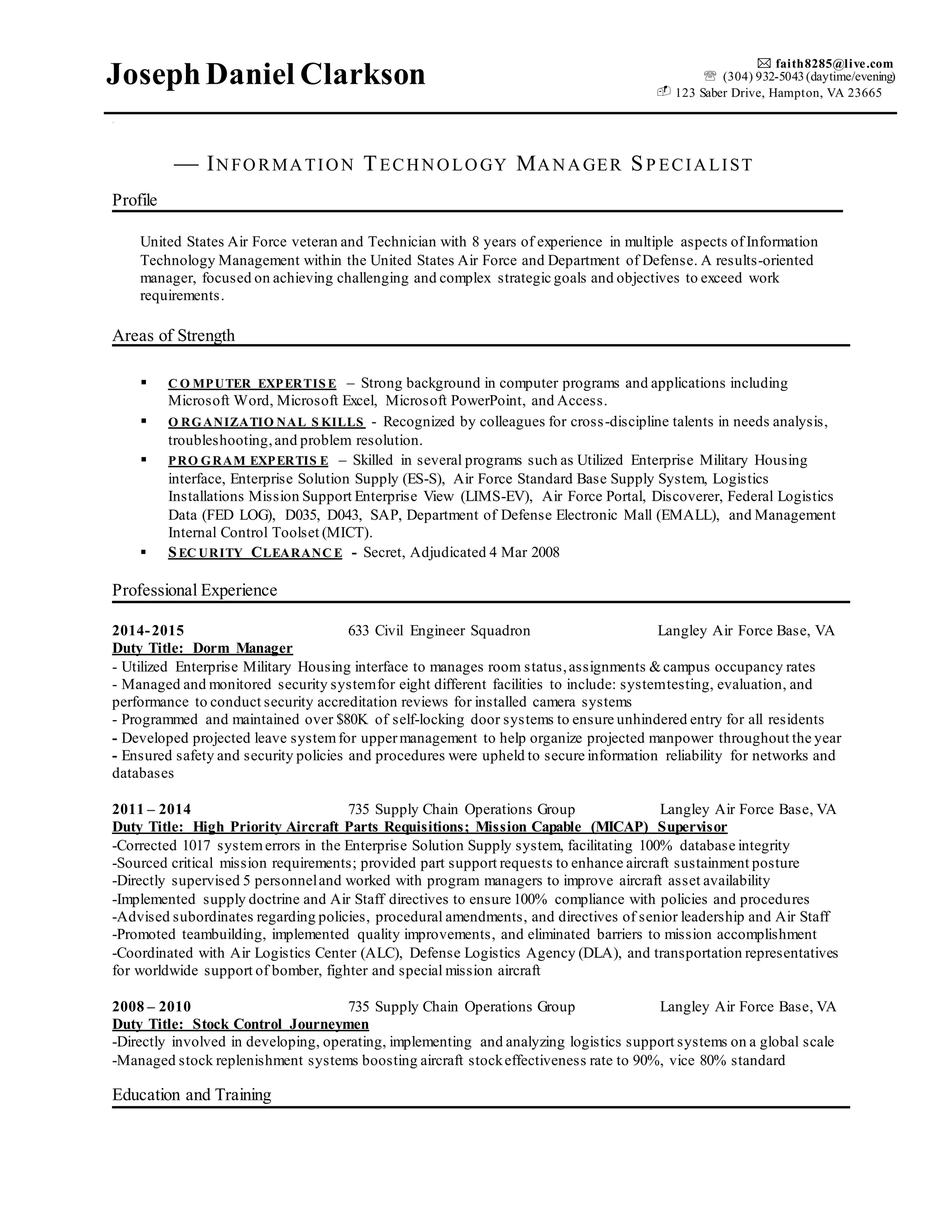 Joseph Clarkson Resume | PDF