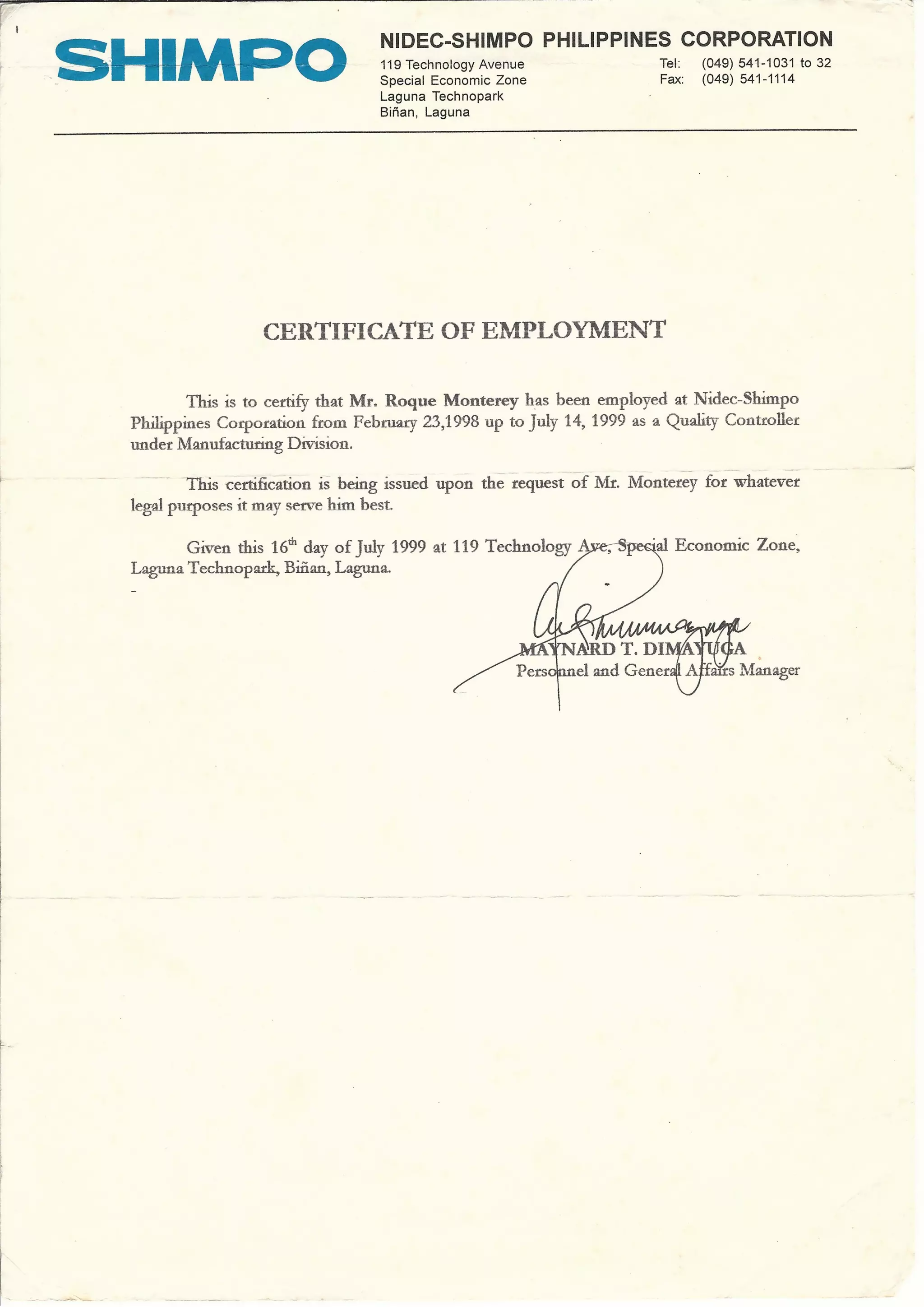 employment certificate | PDF