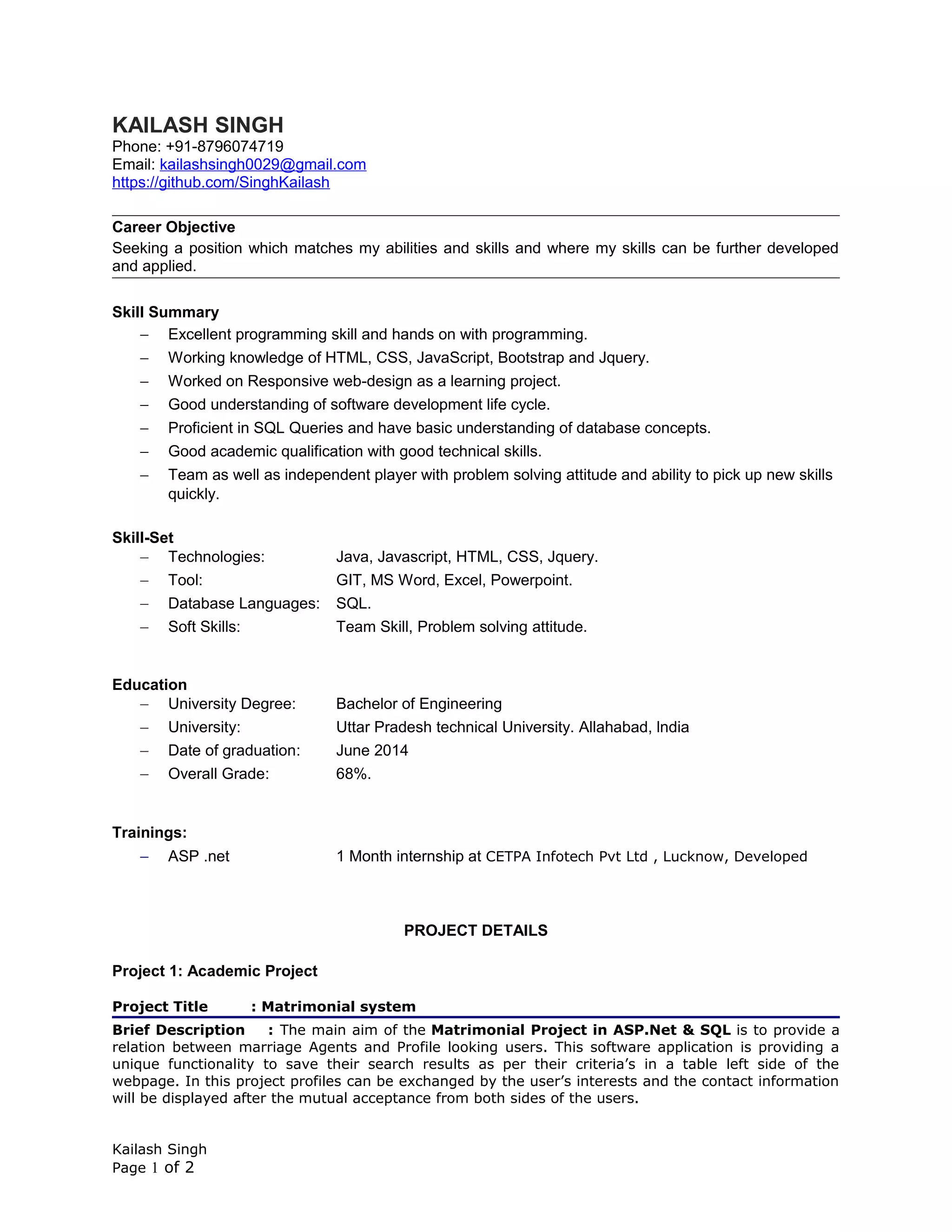 Kailash resume | DOC