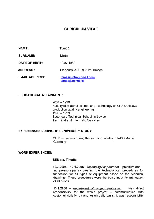 CV - English | DOC | Business | Business and Finance