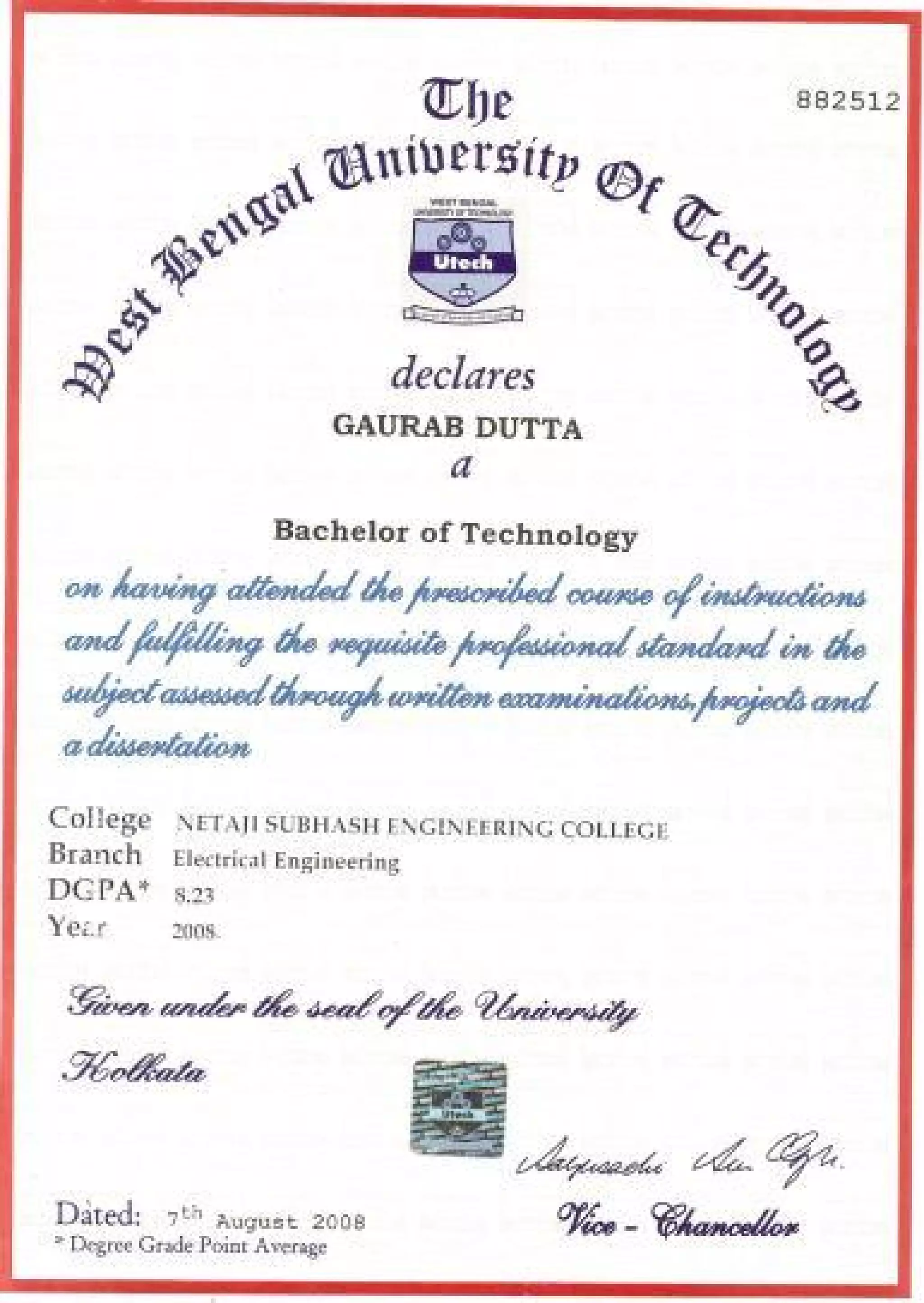B.Tech certificate-1 | PDF