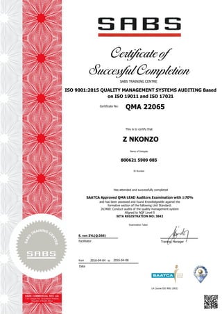ISO 9001-2015 QUALITY MANAGEMENT SYSTEMS AUDITING Based on ISO 19011 ...