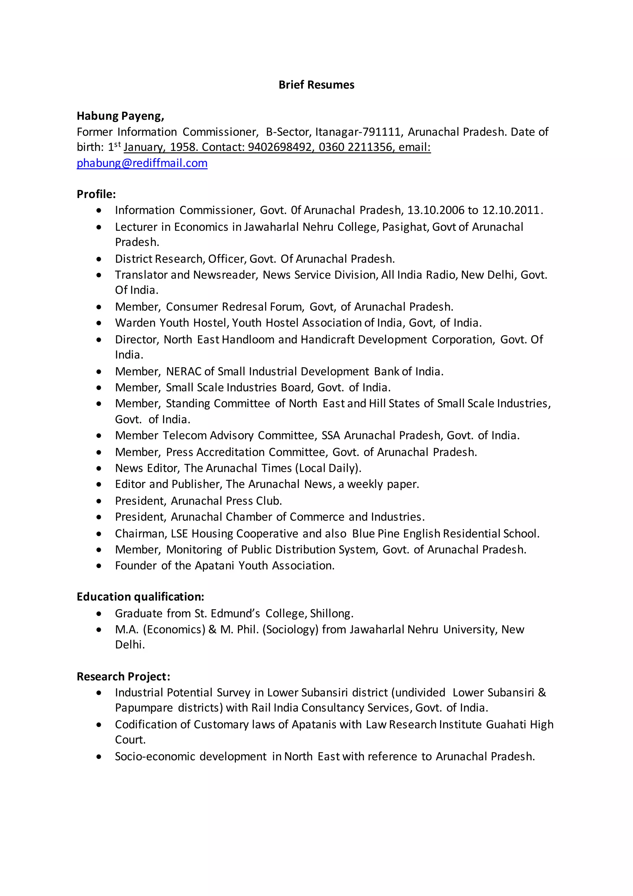 Resume of Habung Payeng | DOCX