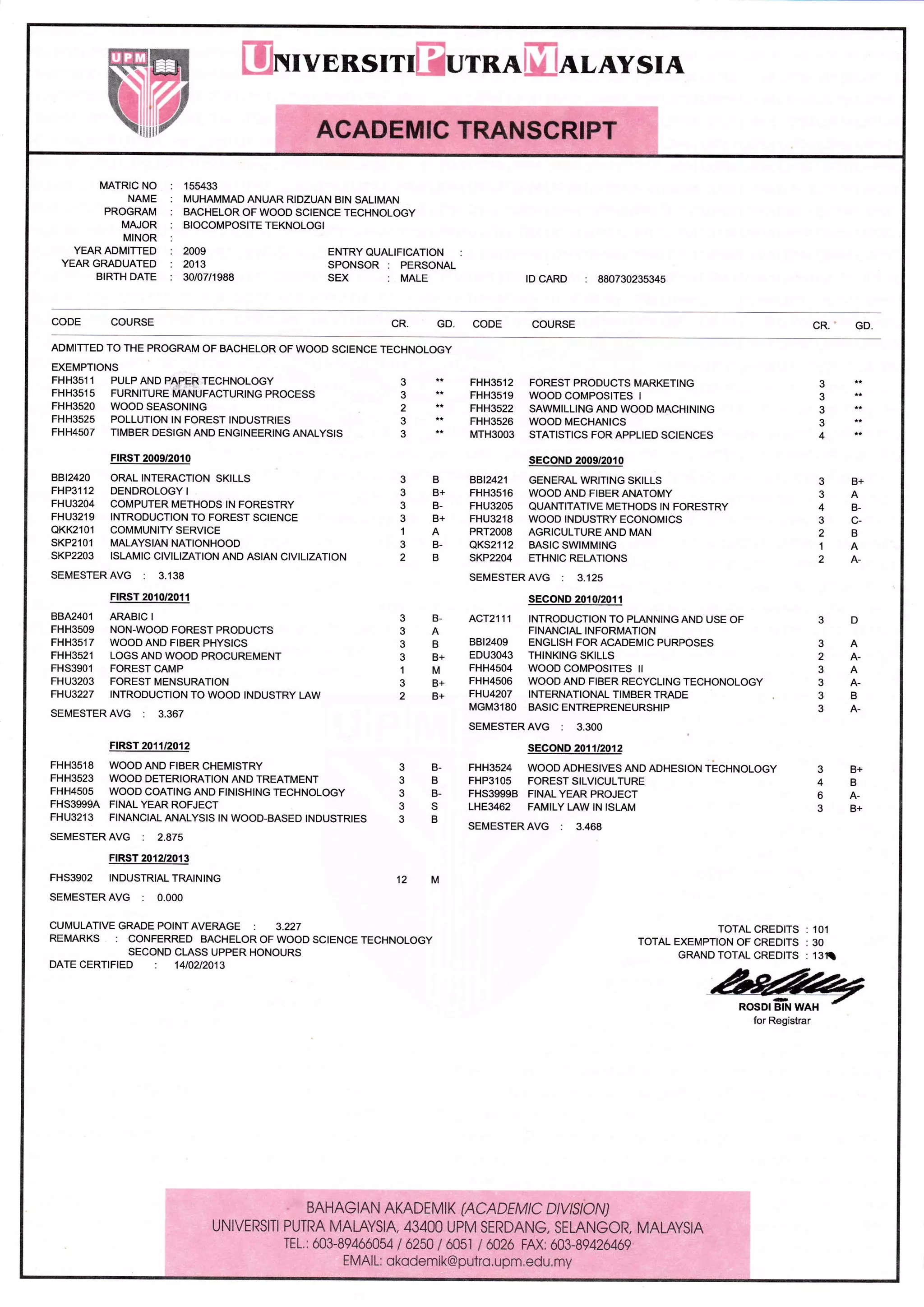 Transkrip Akademik Ijazah Sarjana Muda | PDF