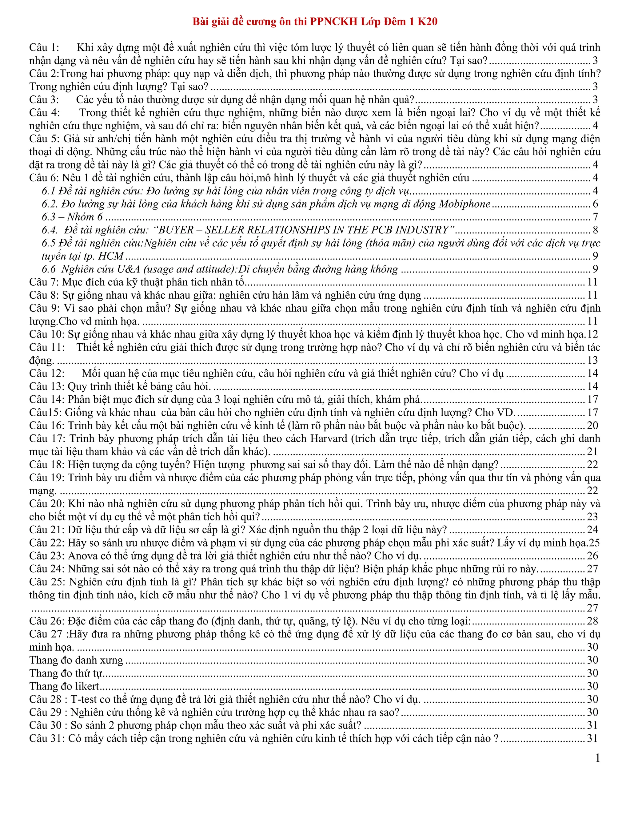 47 Câu hỏi giải thích - Nghiên cứu kinh doanh | DOC