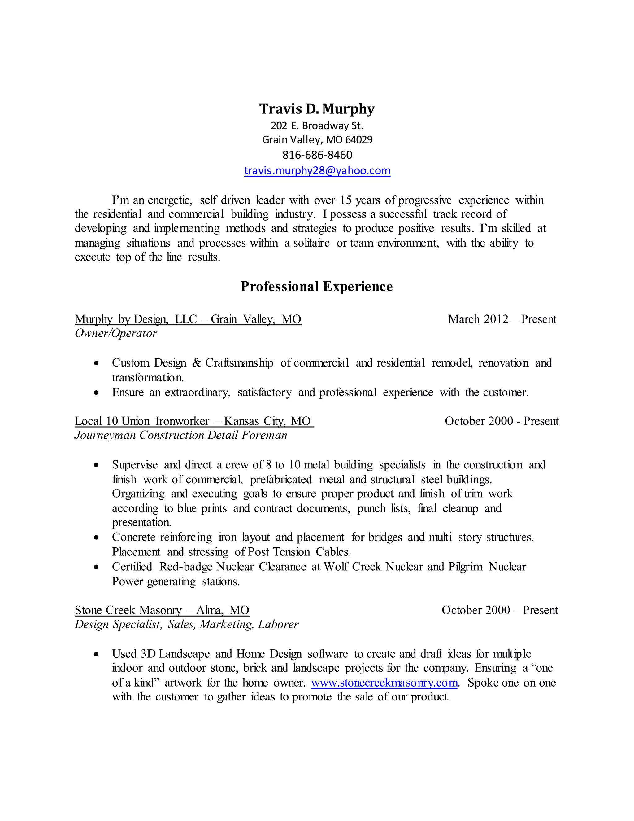 Travis Resume Industrial | PDF
