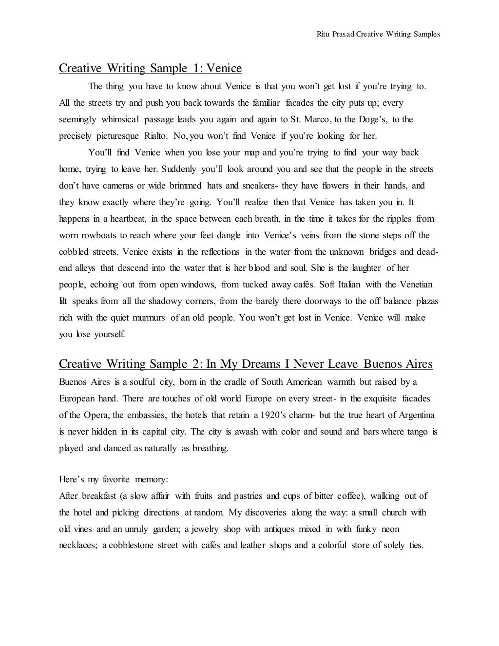 Creative Writing Samples