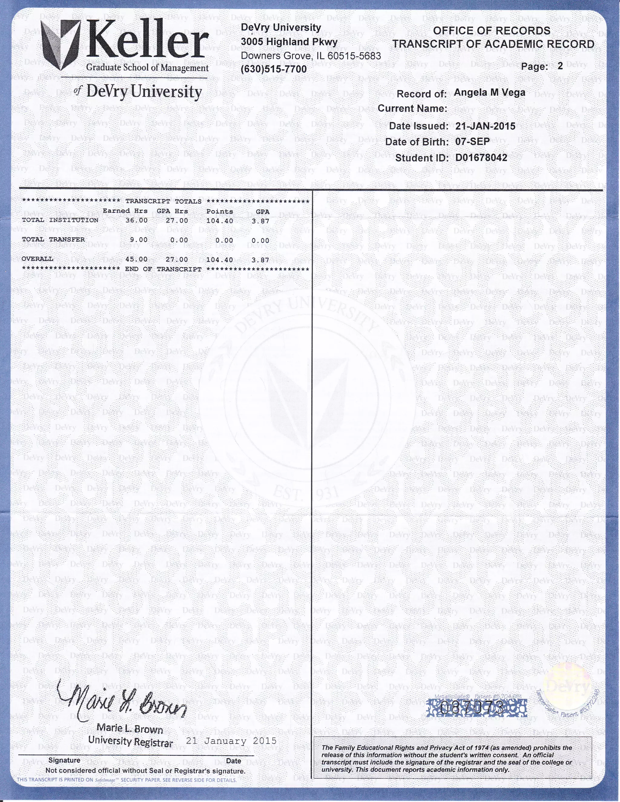 KELLER SCHOOL TRANSCRIPTS | PDF